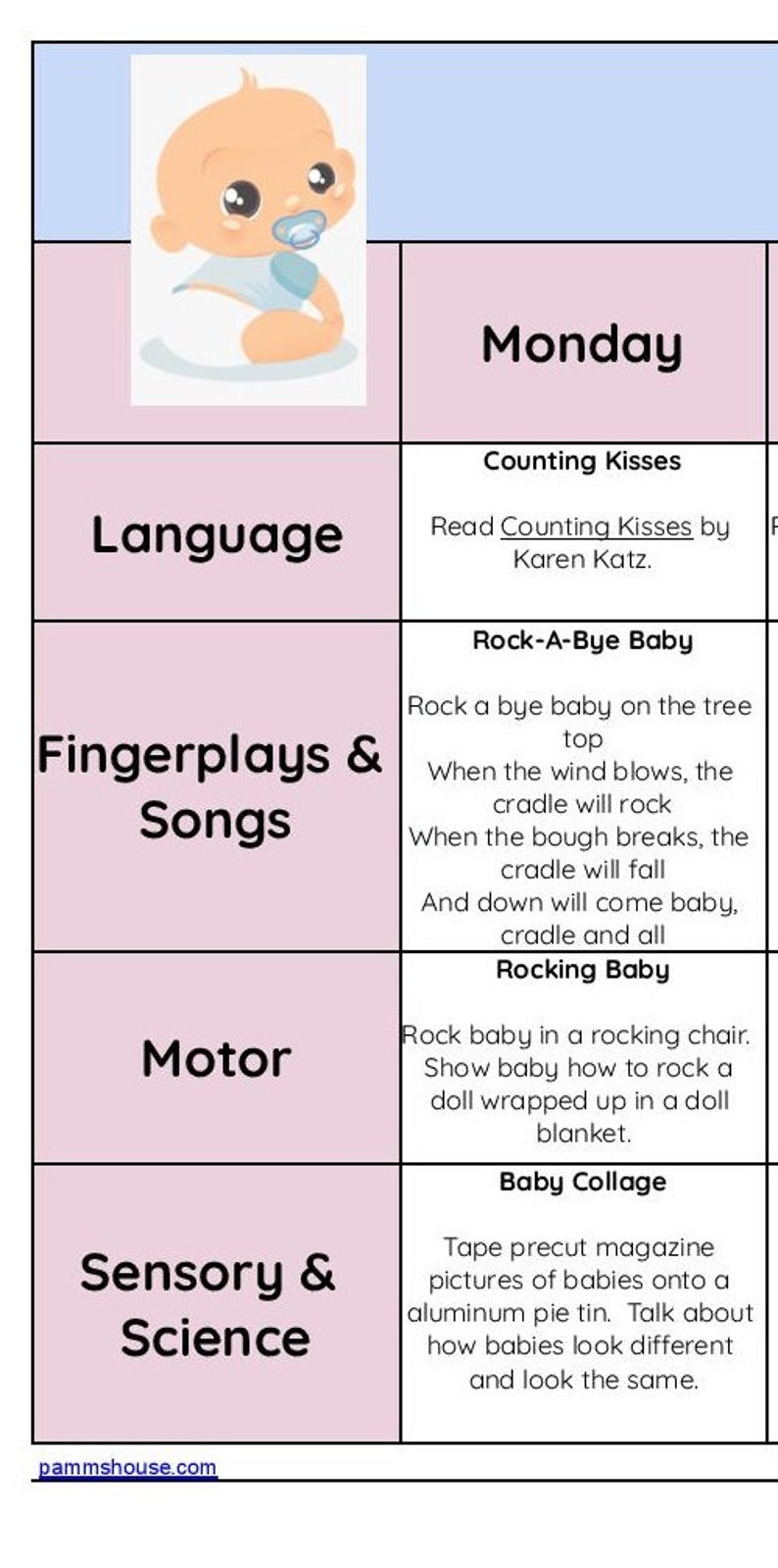 Baby Theme Printable Infant Lesson Plans for Baby - Learning Through ...