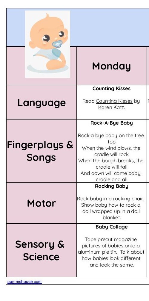 Baby Theme Printable Infant Lesson Plans for Baby - Learning Through ...