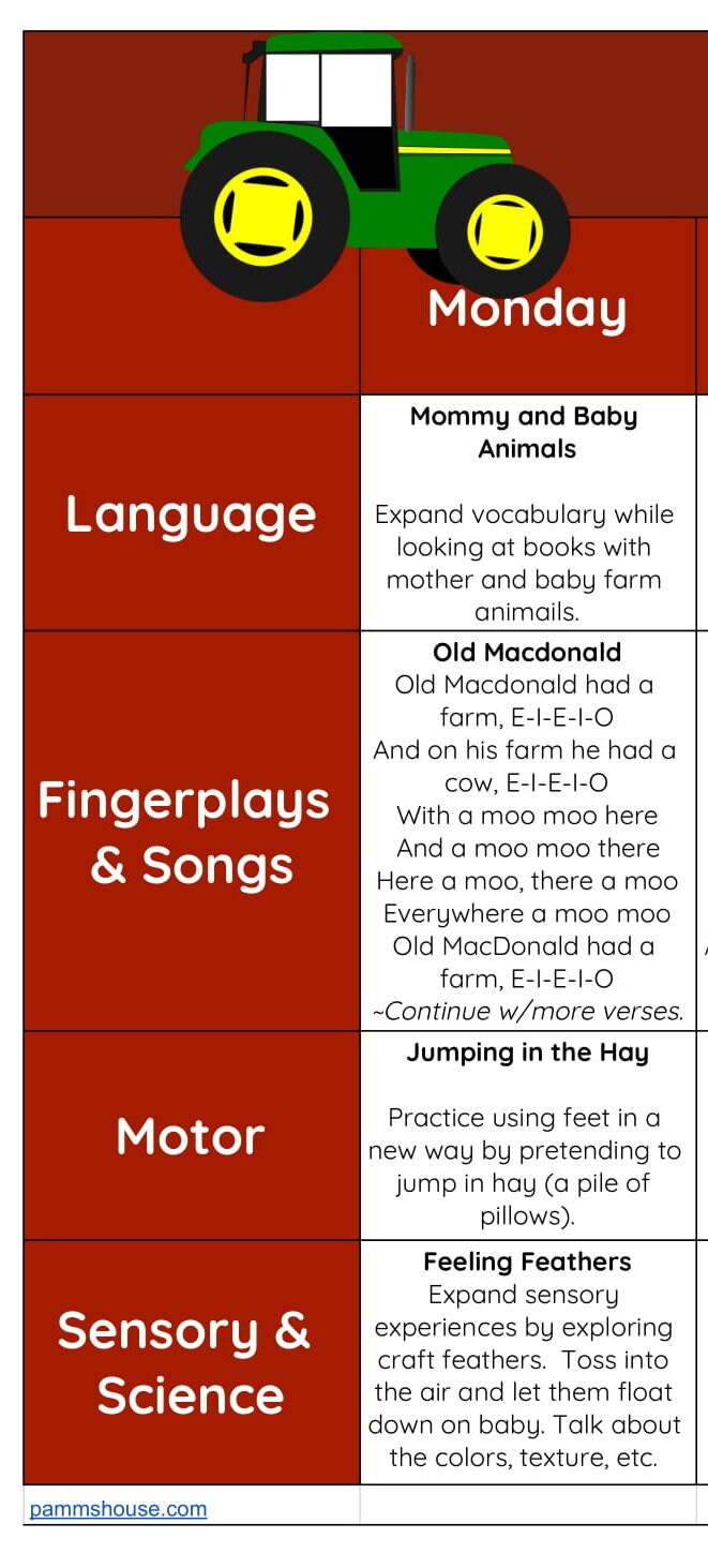 Farm Printable Infant Lesson Plans for Baby - Learning Through Play - Etsy