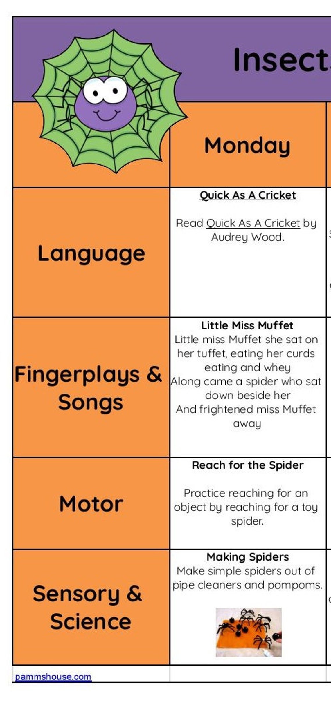 Insects and Spiders Printable Infant Lesson Plans for Baby - Learning ...