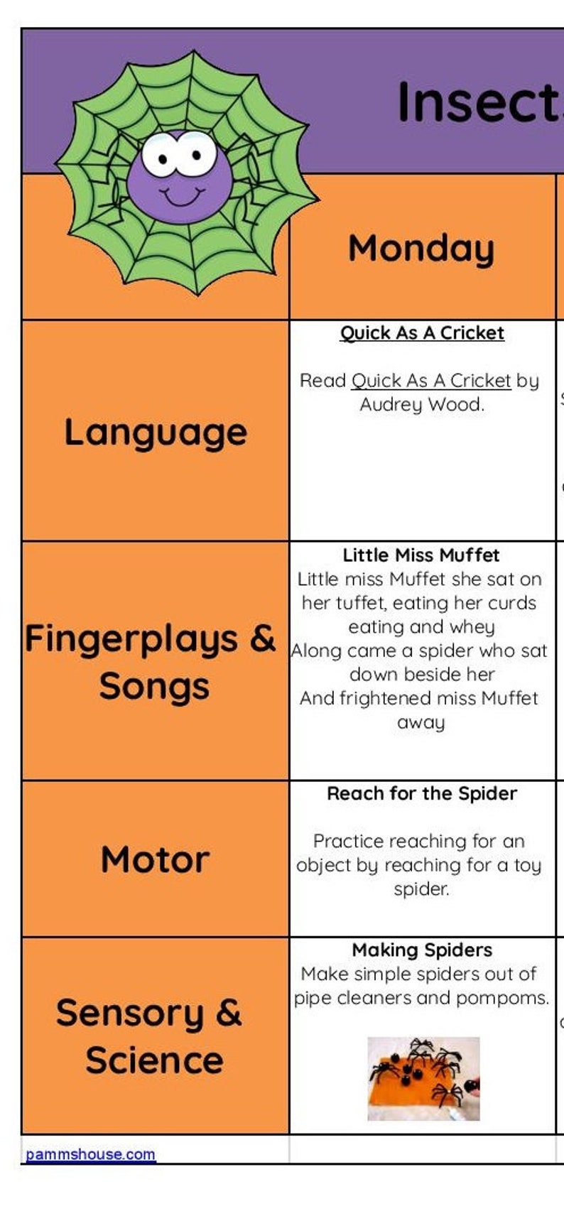 Insects and Spiders Printable Infant Lesson Plans for Baby - Learning ...