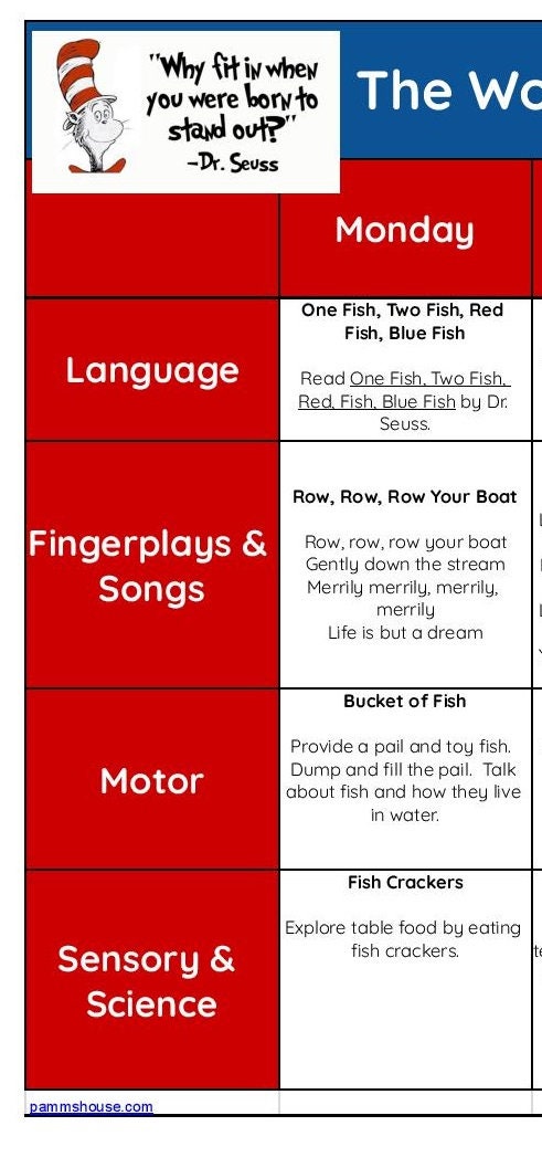 The Works of Dr. Seuss Printable Infant Lesson Plans for Baby ...