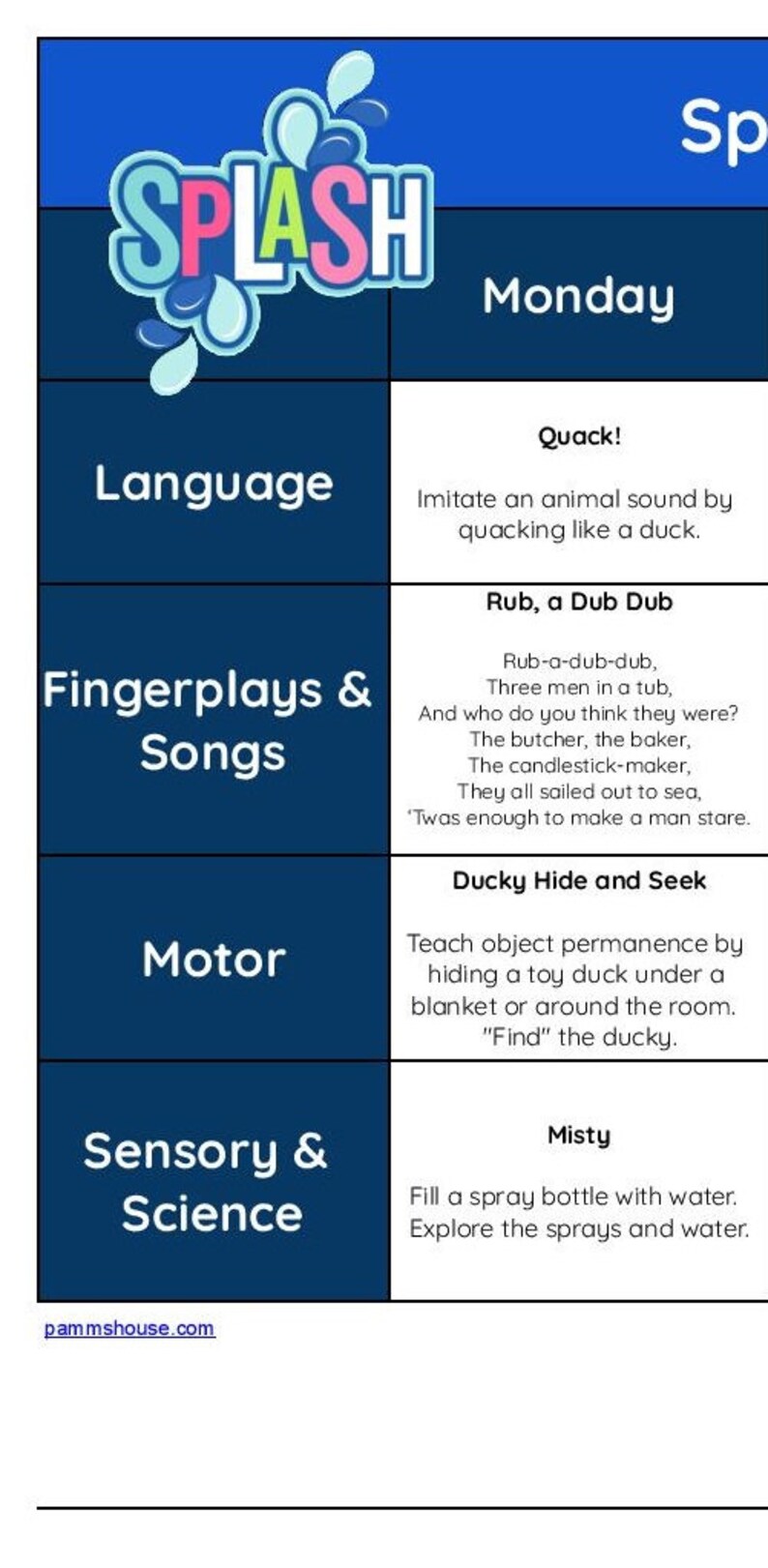Splish Splash Printable Infant Lesson Plans for Baby - Learning Through ...
