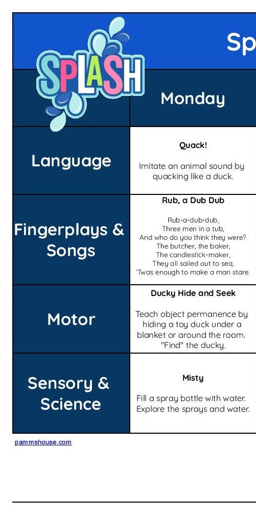 Splish Splash Printable Infant Lesson Plans for Baby - Learning Through ...