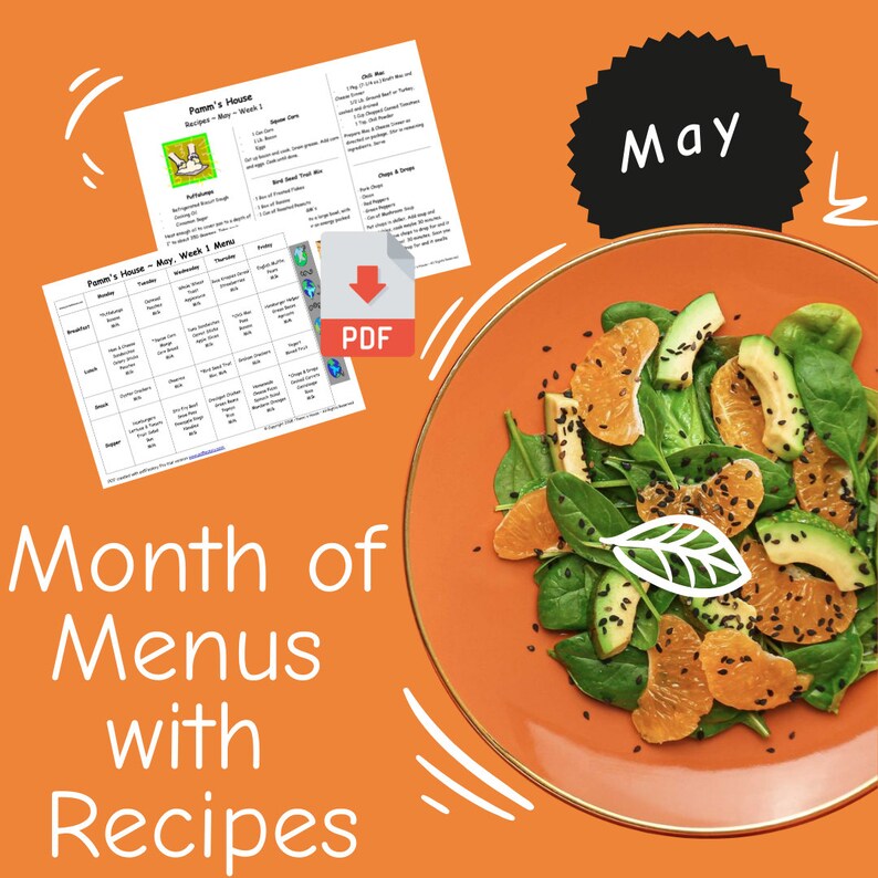 Monthly Printable Menu With Recipes - for Family or Daycare - Breakfast ...