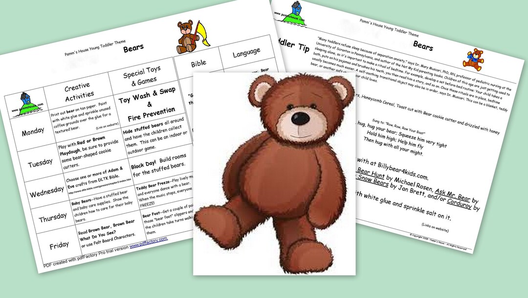Printable Toddler Theme - Bears - Learning Through Play - Etsy