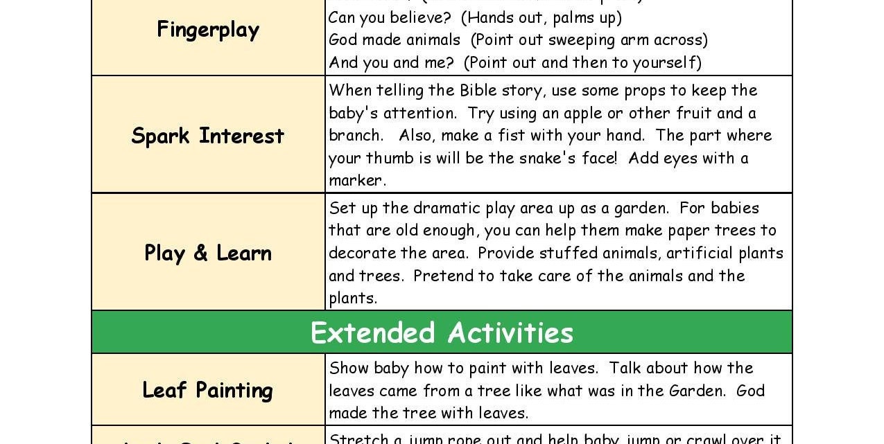 Adam and Eve Printable Lesson Plans for Nursery - Ages 1 Month - 24 ...