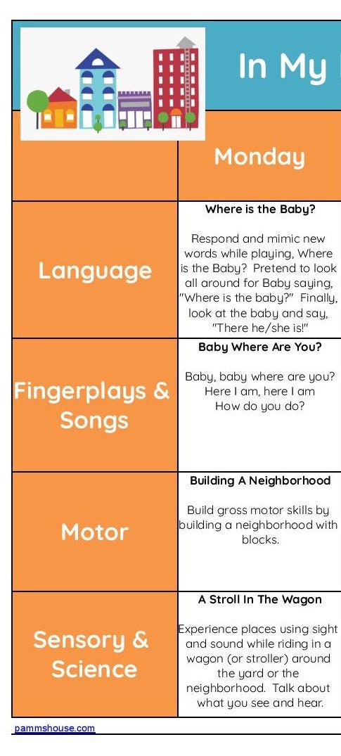 In My Neighborhood Printable Infant Lesson Plans for Baby - Learning ...