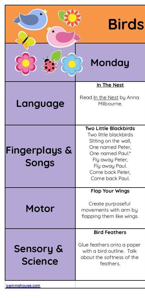 Birds and Butterflies Printable Infant Lesson Plans for Baby - Learning ...