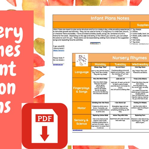 Nursery Rhymes Printable Infant Lesson Plans for Baby - Etsy