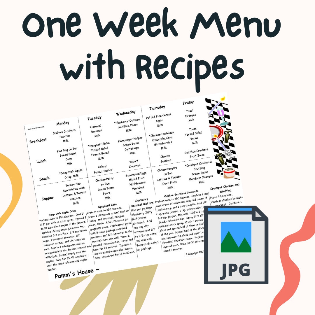 Printable Menu With Recipes 9.3- for Family or Daycare - Breakfast ...