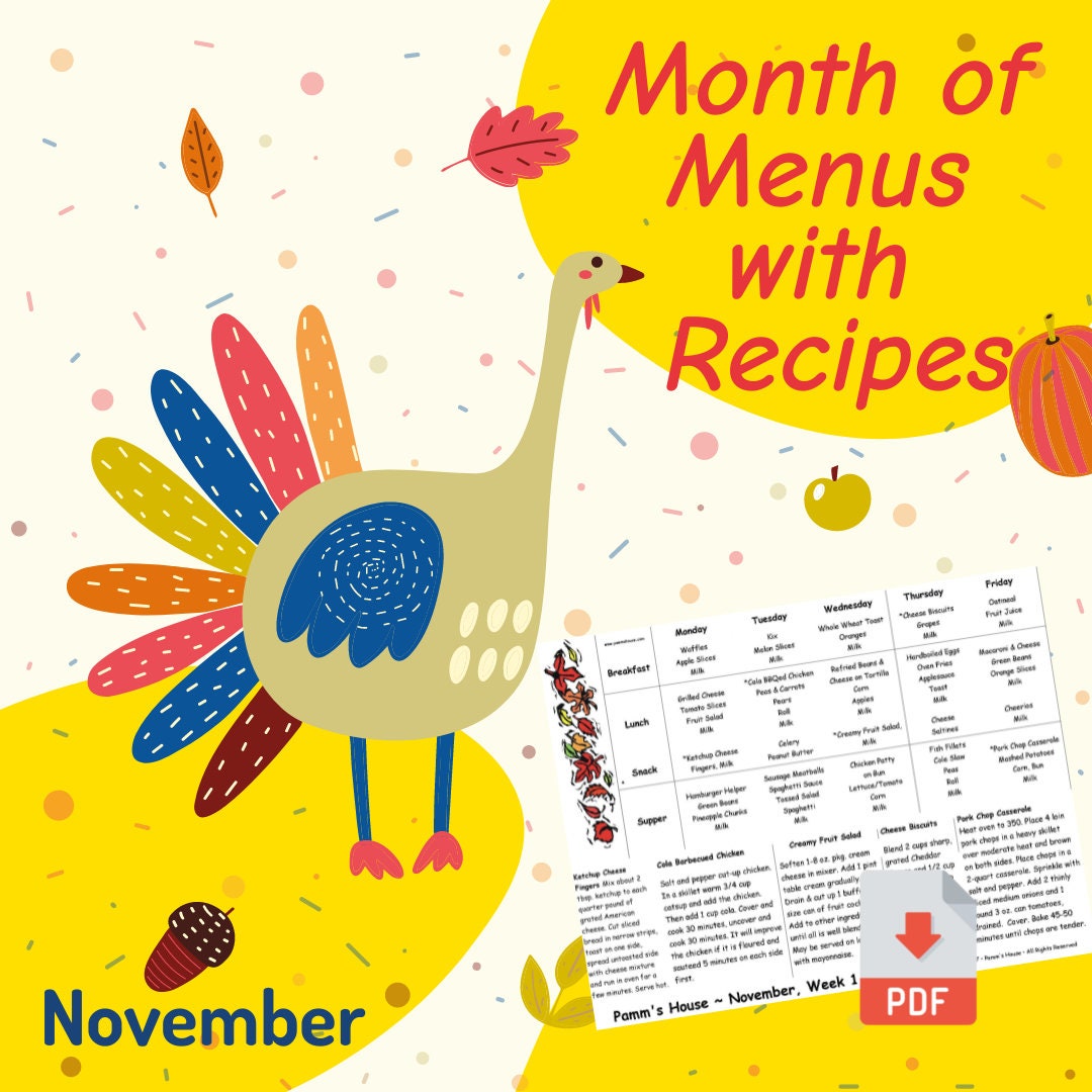 Monthly Printable Menu With Recipes - for Family or Daycare - Breakfast ...