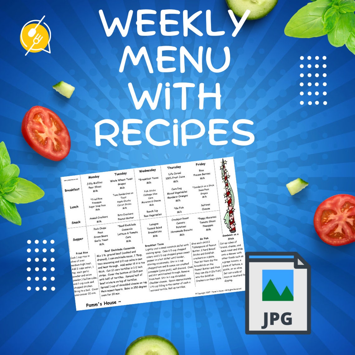 Printable Menu With Recipes 12.3 - for Family or Daycare - Breakfast ...