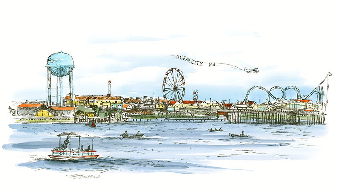 Downtown Ocean City 11"x14" Print Watercolor - Etsy