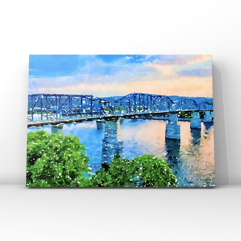 Market Street Bridge Watercolor Print, Chattanooga Art, Tennessee River ...