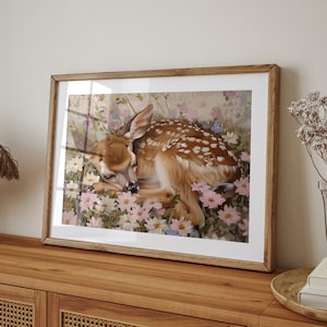 Fawn Sleeping on Flowers Print | Spring PRINTABLE Wall Art | Romantic ...
