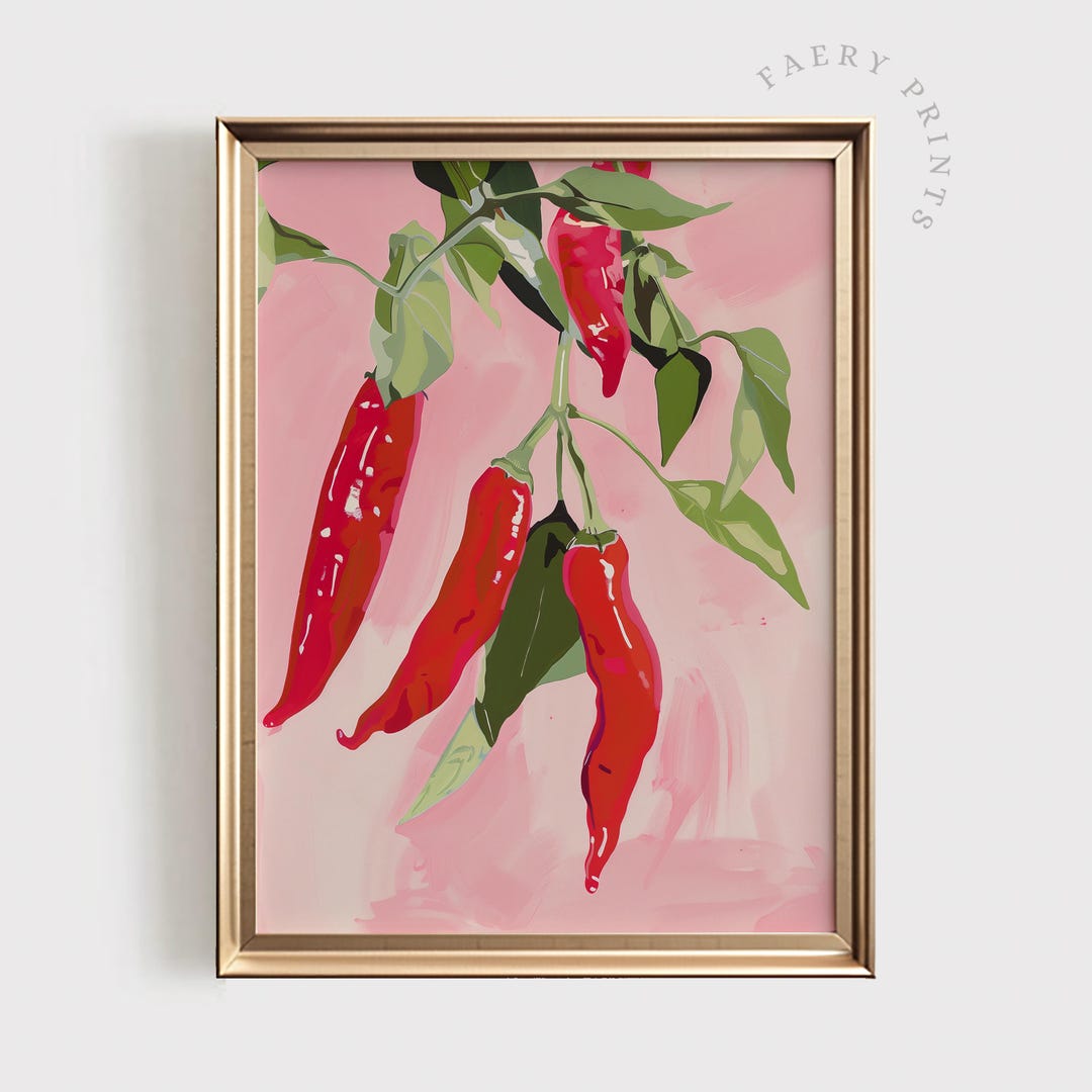 Chili Pepper Print | Red & Pink Botanical Kitchen Decor (digital ...