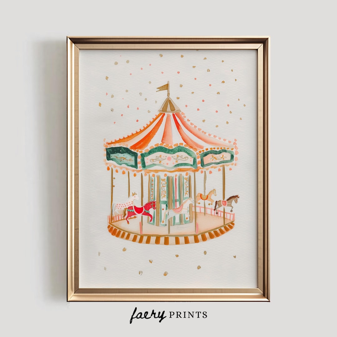 Watercolor Carousel Art Print | Nursery PRINTABLE Wall Art | Whimsical ...