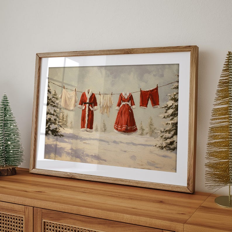 Santa Clothesline Christmas Print: Rustic Winter Scene (digital ...