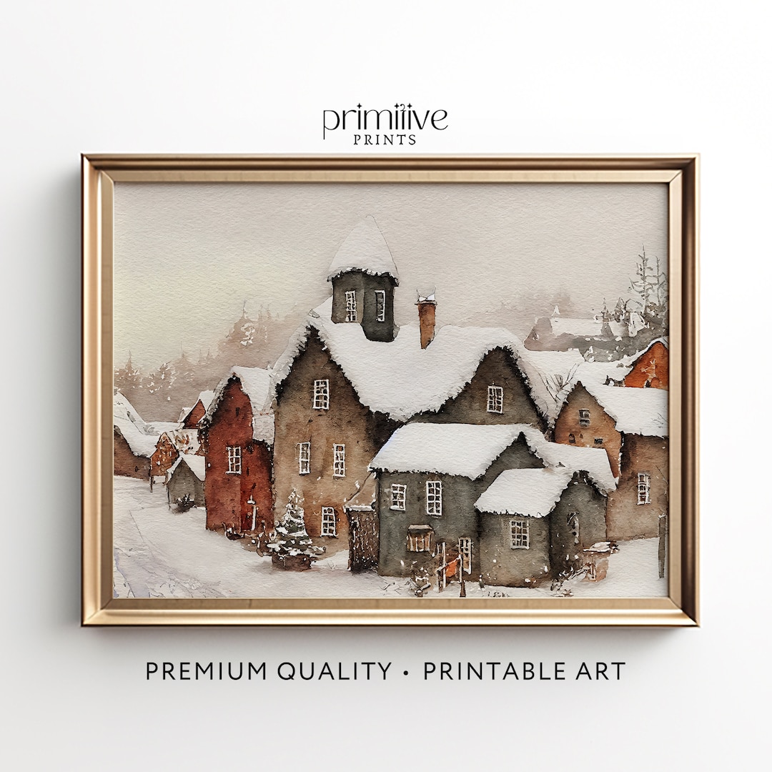 Winter Village Print Vintage PRINTABLE Wall Art Holiday - Etsy