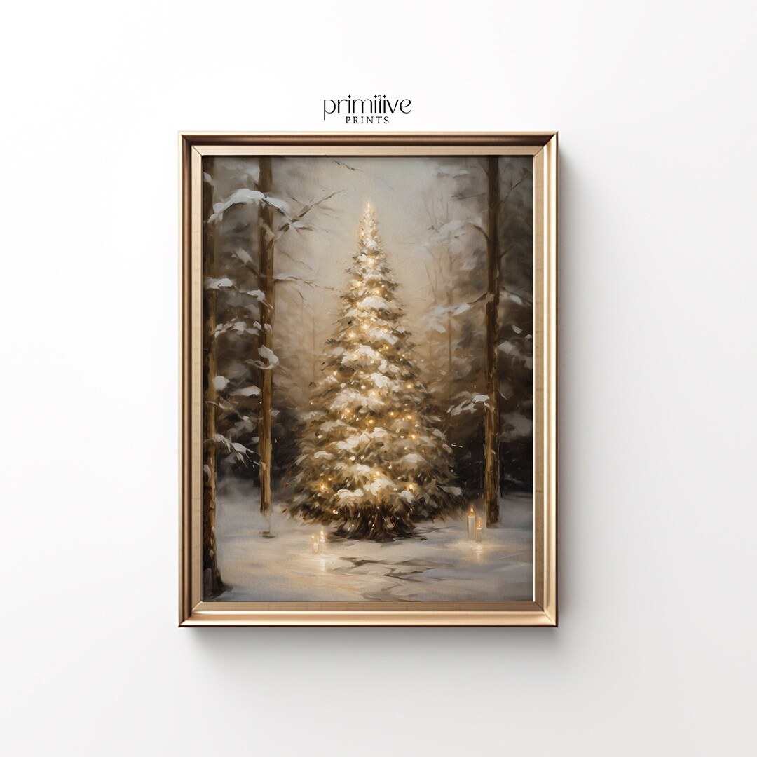 Winter Tree Print Vintage PRINTABLE Wall Art Snowy Forest Tree Painting ...