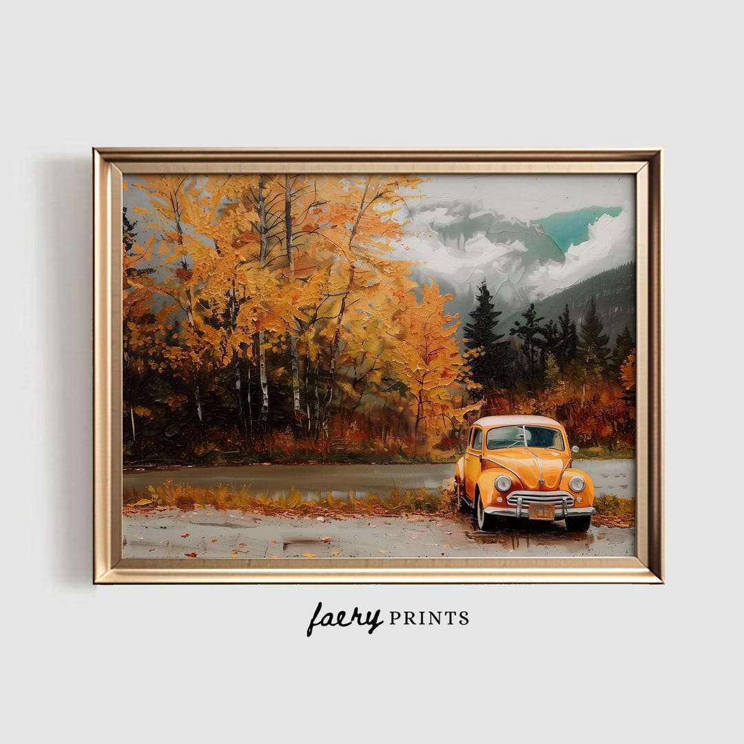 Fall Landscape Print | Vintage PRINTABLE Wall Art | Yellow Car in ...