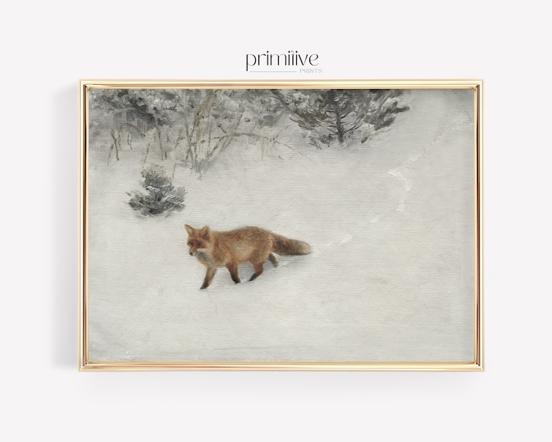 Winter Fox Painting Digital PRINTABLE Wall Art Wildlife - Etsy