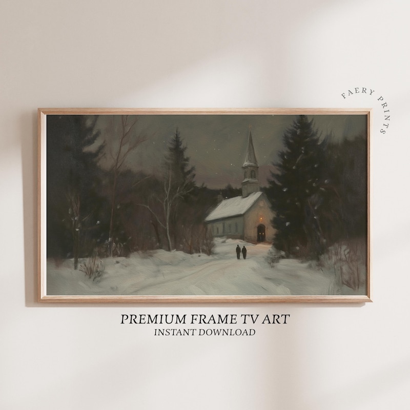 Snowy Church Frame Tv - Etsy