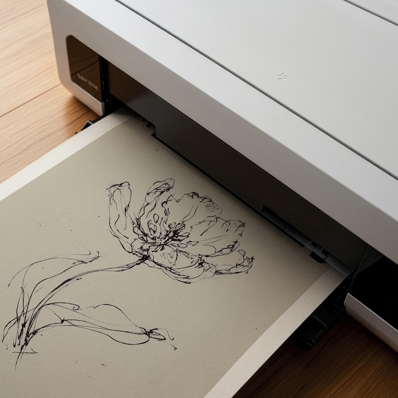 Tulip Print: Vintage Floral PRINTABLE Art Sketch, Neutral Flower Line ...