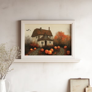 Halloween Landscape Print Fall Foliage Art October Wall - Etsy