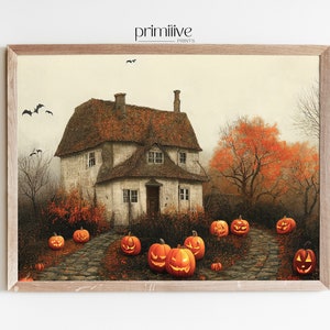 Halloween Landscape Print Fall Foliage Art October Wall - Etsy