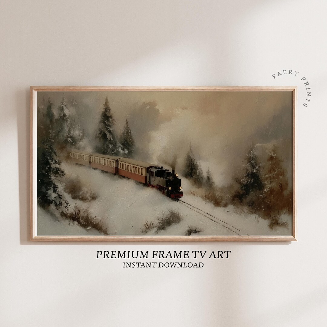 Winter Train Landscape Frame TV Art: Vintage Snowy Scene (digital ...