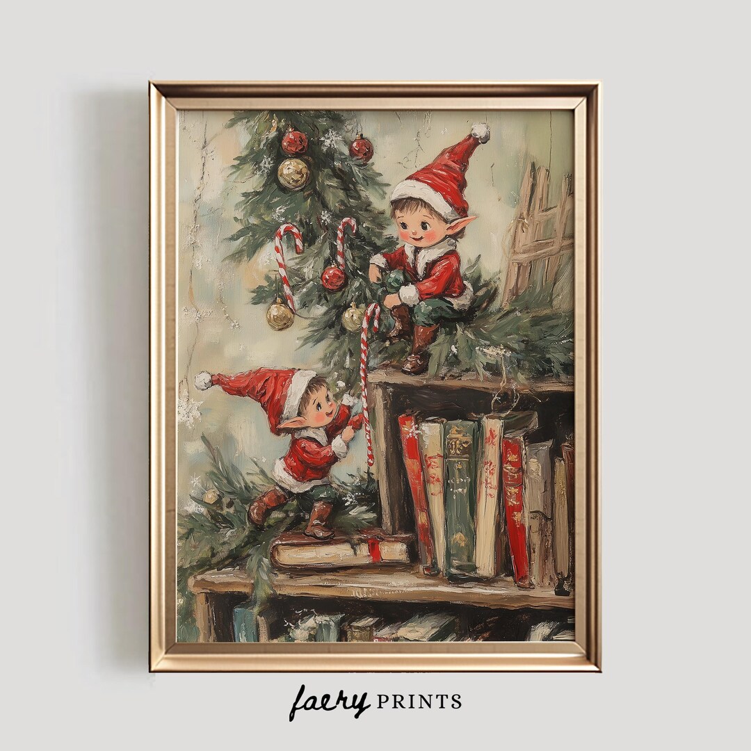 Elf on a Shelf Print Christmas Elves PRINTABLE Wall Art Festive Holiday ...
