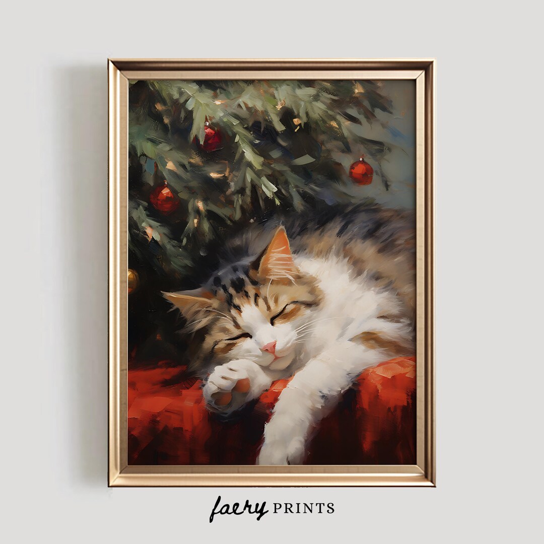 Christmas Cat Print Vintage Christmas PRINTABLE Wall Art Holiday ...