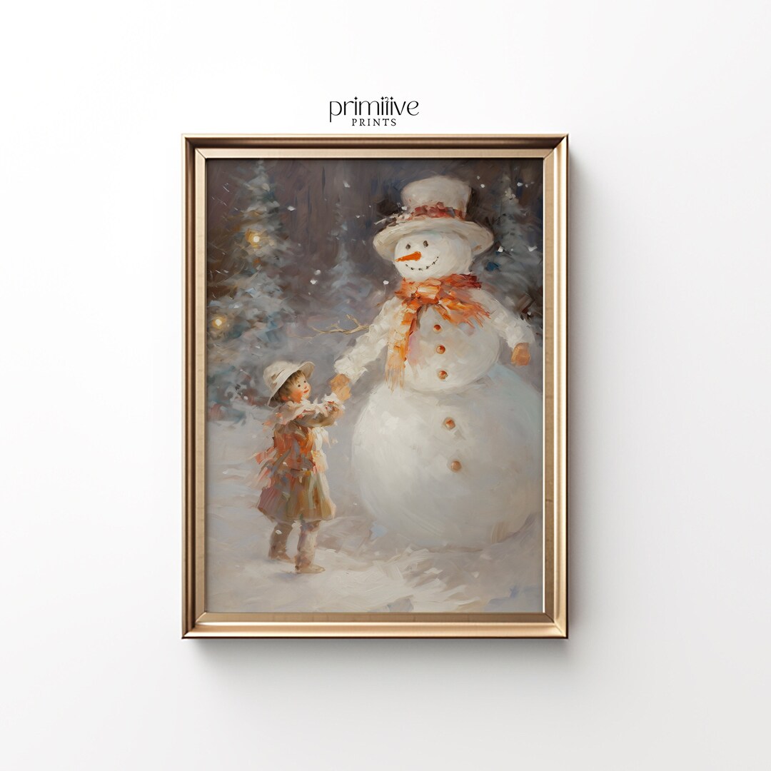 Snowman Print Winter PRINTABLE Wall Art Frosty Winter Painting Vintage ...