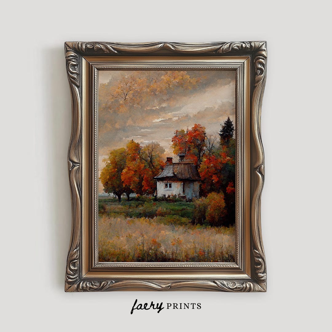 Fall Farmhouse Landscape Print | Fall Foliage Wall Art | Autumn ...