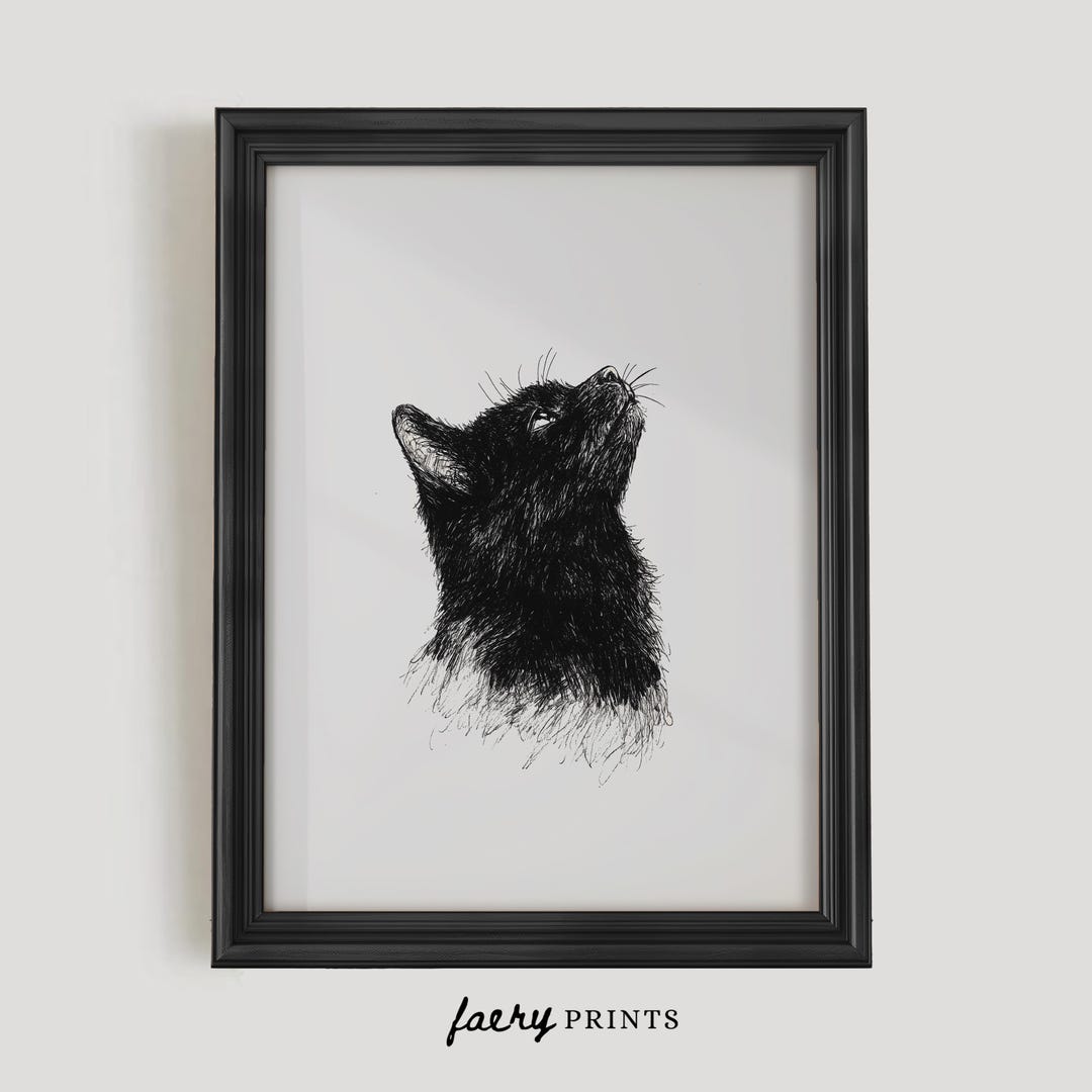 Black Cat Print | Cat PRINTABLE Wall Art | Pet Cat Illustration | Black ...