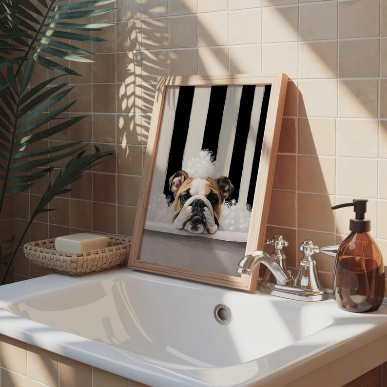 Bulldog Bathroom PRINTABLE Art: Funny Dog Bathtub Print | Bulldog Pet ...