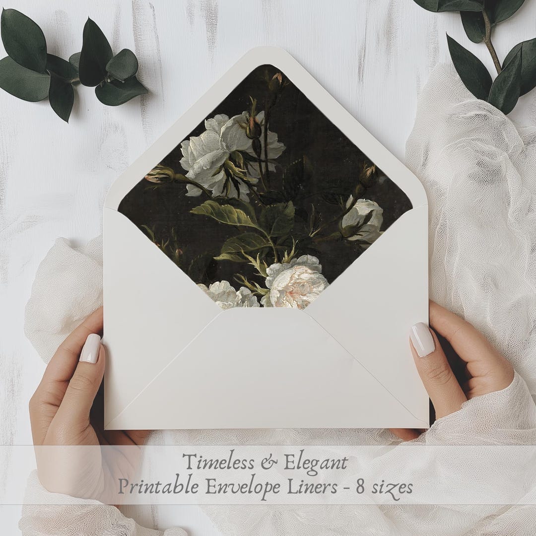 Vintage Floral Envelope Liner | Moody Rose Wedding Invitation (digital ...
