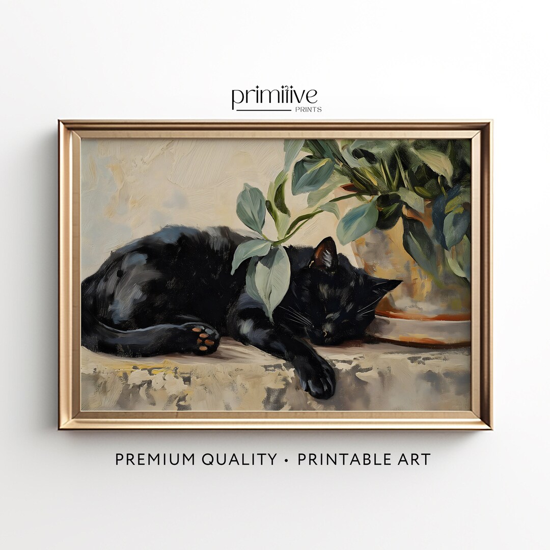 Sleeping Cat Print Farmhouse PRINTABLE Wall Art Rustic Aesthetic Decor ...