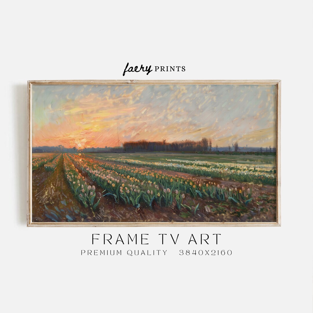 Tulip Field Sunset Painting | Samsung Frame TV Art (digital Download ...