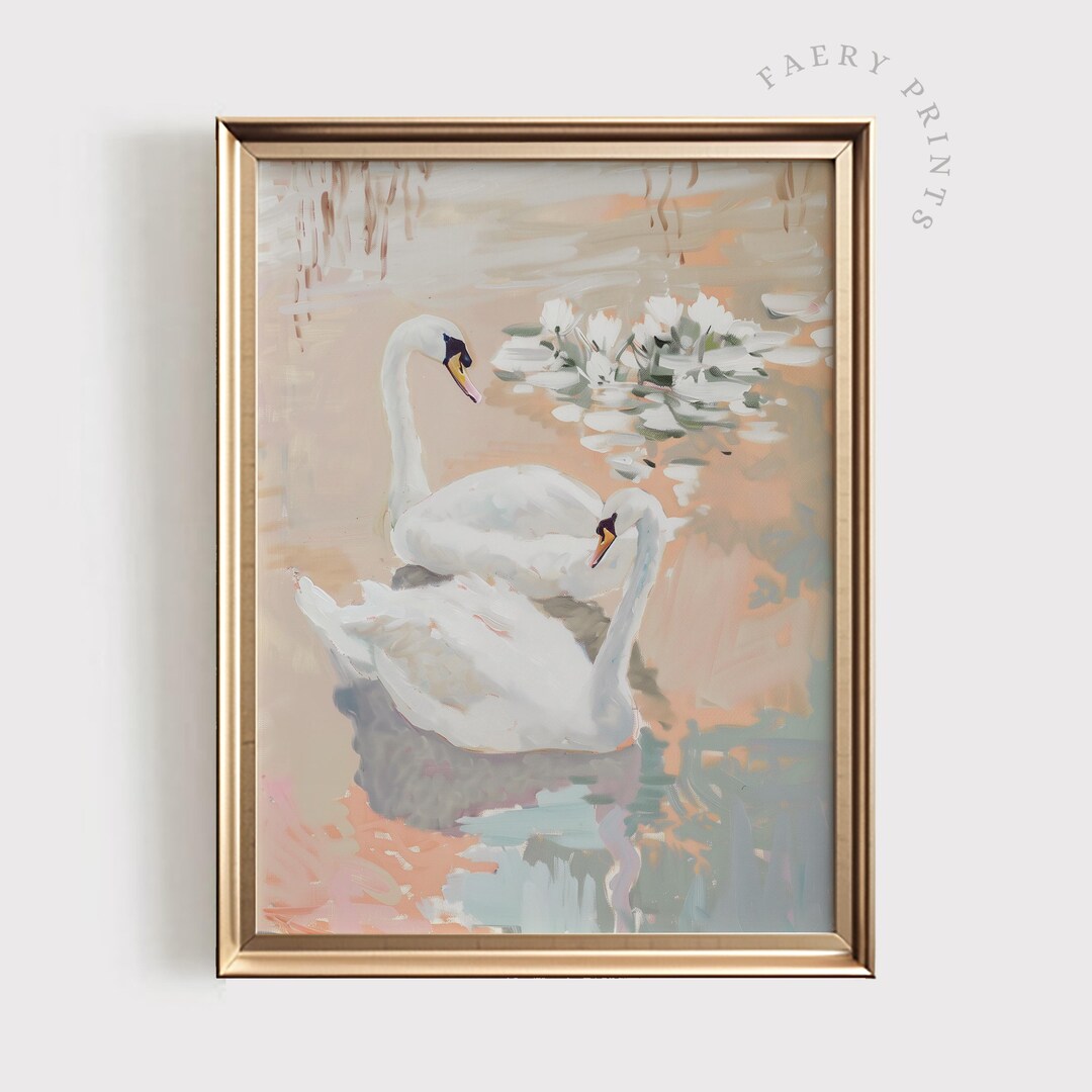 Pastel Swan PRINTABLE Art Print | Soft Floral Swans in Water Painting ...