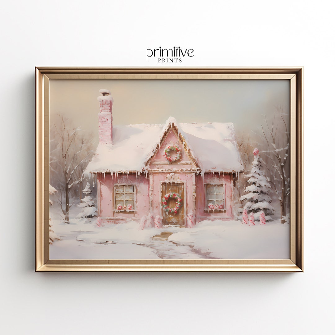 Pink Gingerbread House Wall Art Christmas PRINTABLE Art Print Pink ...