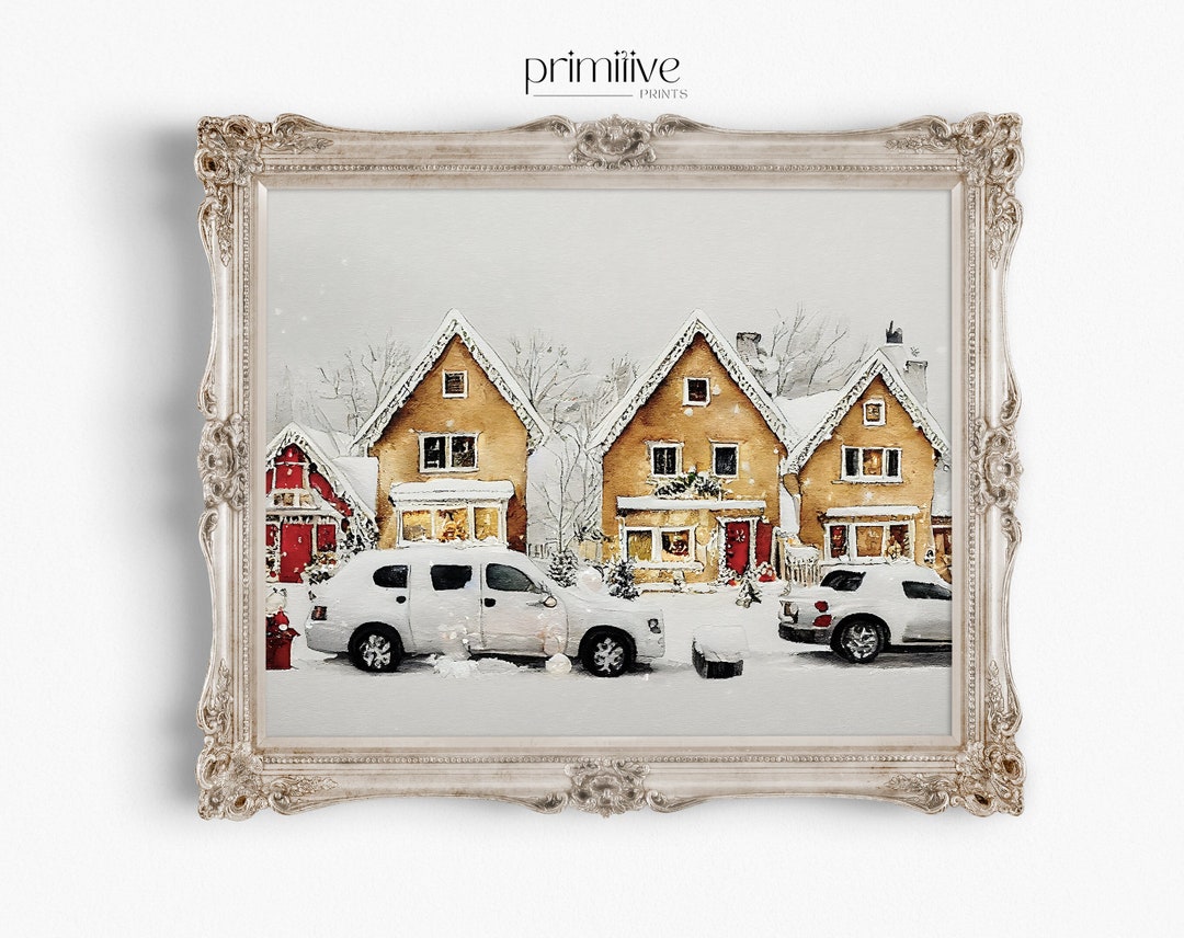 Winter Suburb Painting Digital PRINTABLE Wall Art Yellow - Etsy