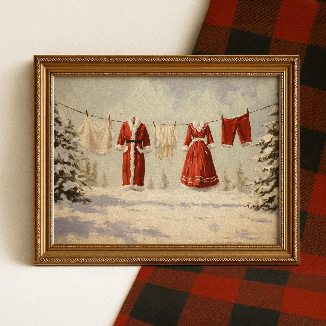 Santa Clothesline Christmas Print: Rustic Winter Scene (digital ...