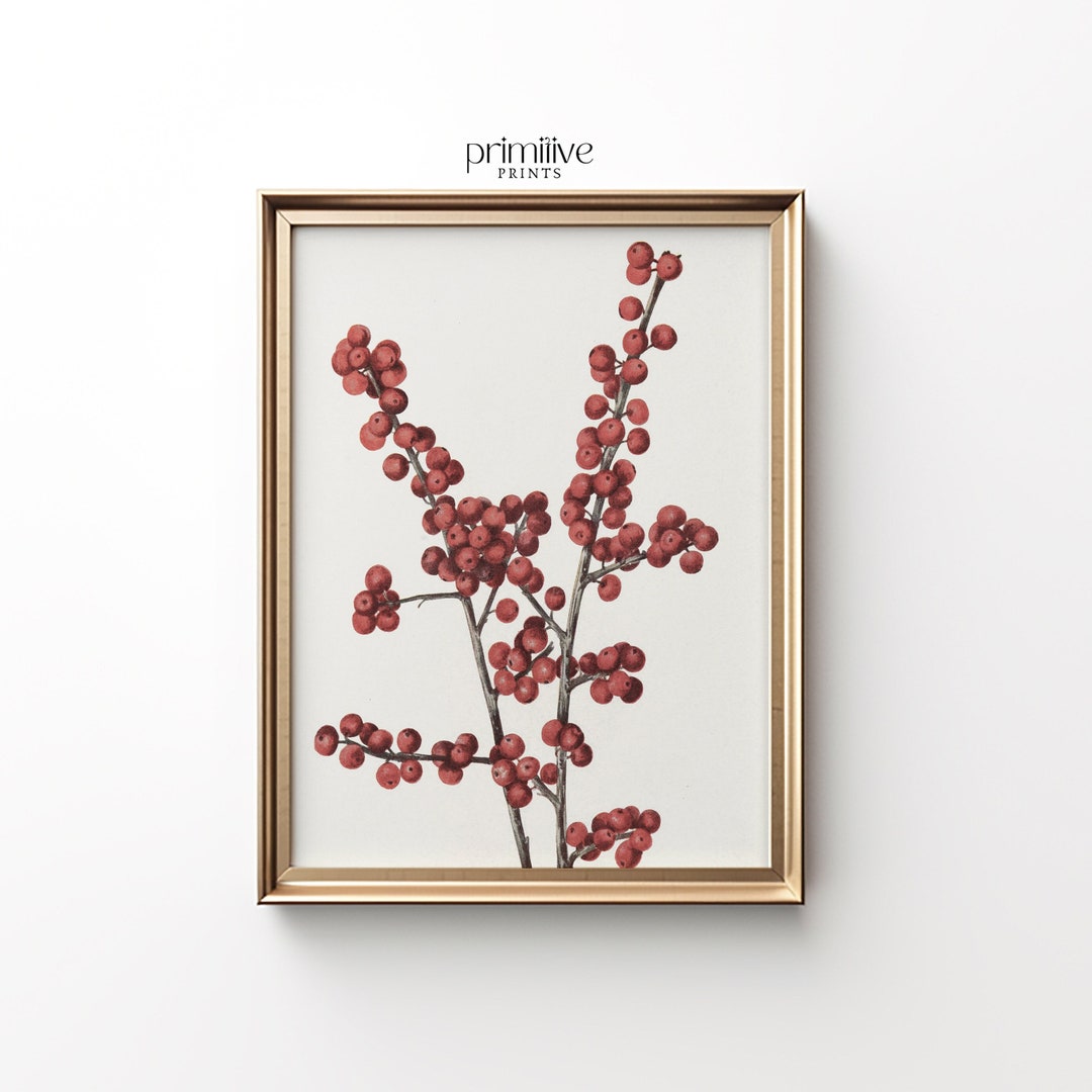 Winterberry Print PRINTABLE Wall Art Vintage Botanical Painting Holiday ...