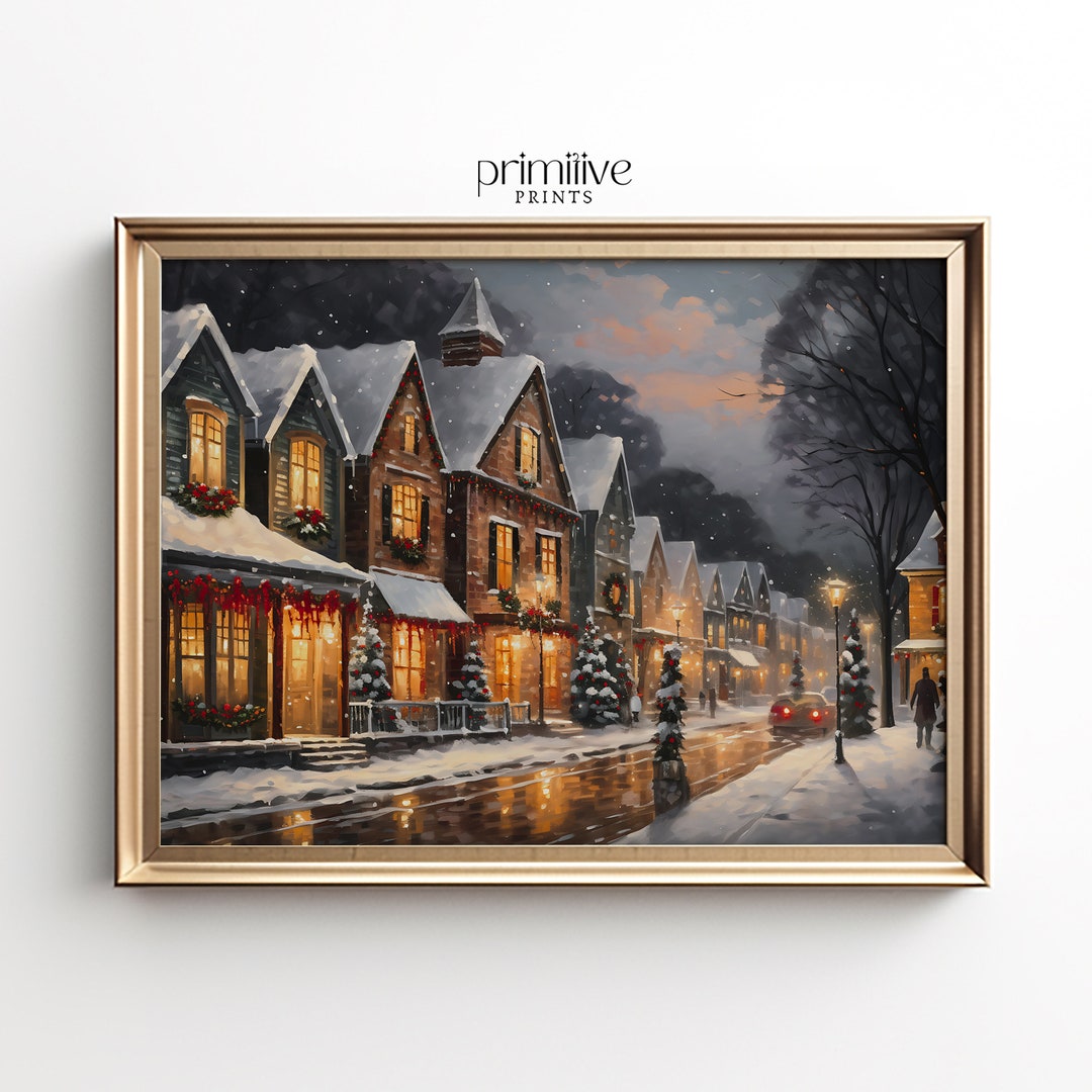 Christmas Town Print Winter PRINTABLE Wall Art Small Town Holiday Print ...