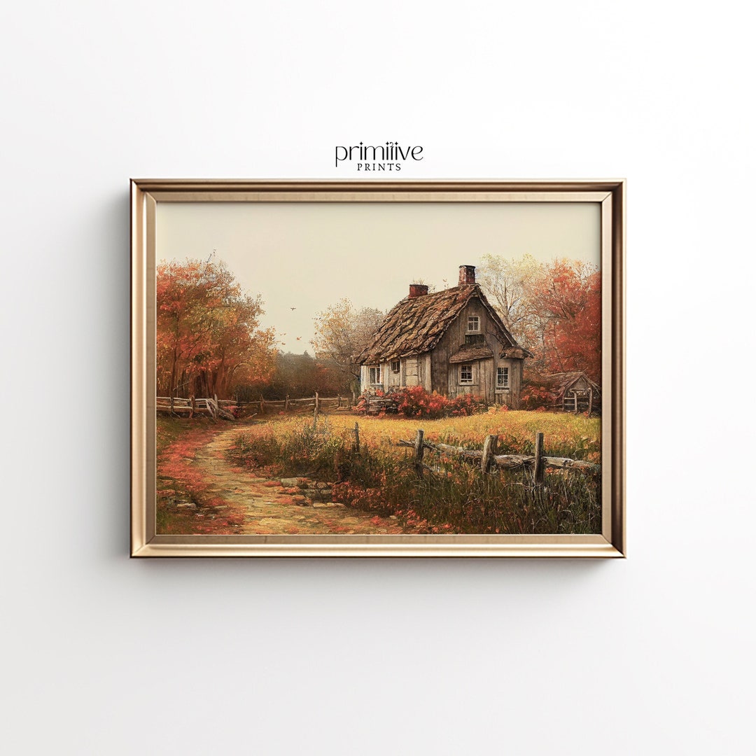 Autumn Landscape Print, Country Cottage Print, Fall Farmhouse Home ...