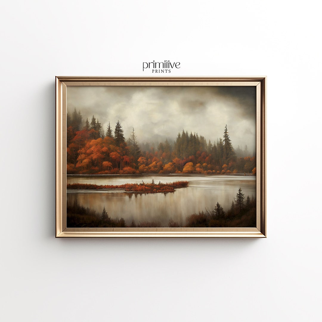 Autumn Landscape Print | Fall Foliage Art | Autumn Lake Wall Decor ...