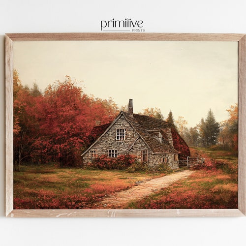 Autumn Landscape Print Country Cottage Print Fall Farmhouse - Etsy
